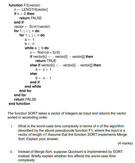 Solved The algorithm of F1 solves the following problem: | Chegg.com