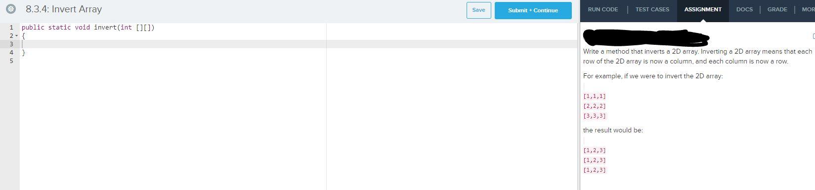 Solved 834 Invert Array Save Submit Continue Run Code 