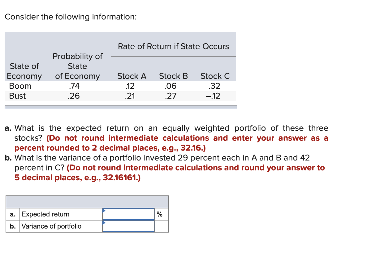 Solved Consider the following information: Rate of Return if | Chegg.com