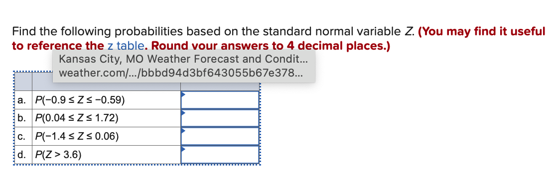 Solved Find the following probabilities based on ﻿the | Chegg.com