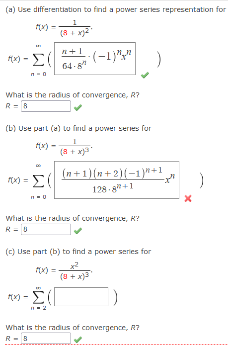 Solved (a) ﻿Use differentiation to ﻿find a power series | Chegg.com
