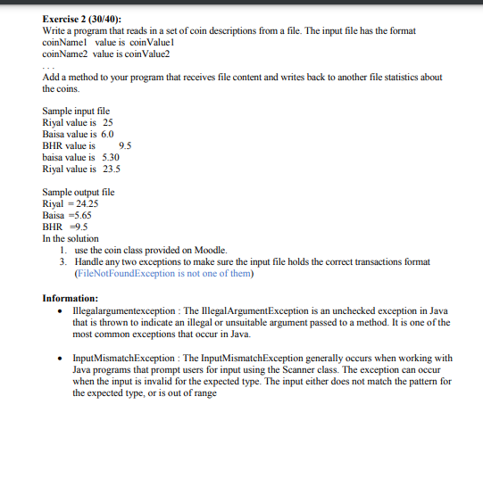 Solved Exercise 2 (30/40): Write a program that reads in a | Chegg.com