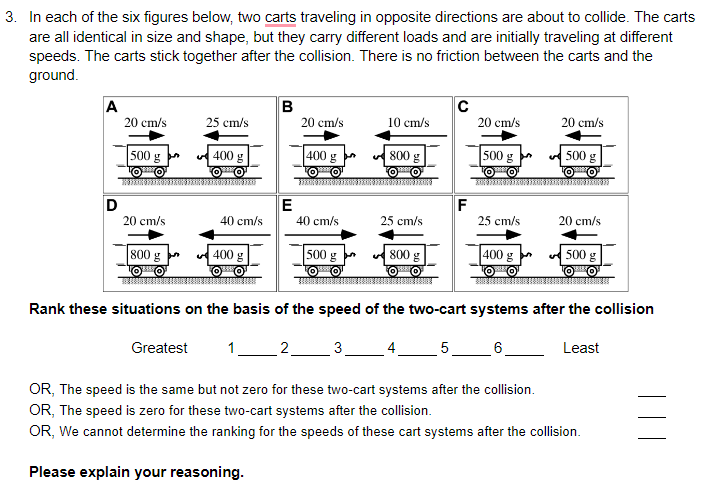 Solved 3. In each of the six figures below, two carts | Chegg.com