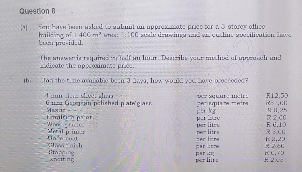 Solved Question 8 (a) You have been asked to submit an | Chegg.com