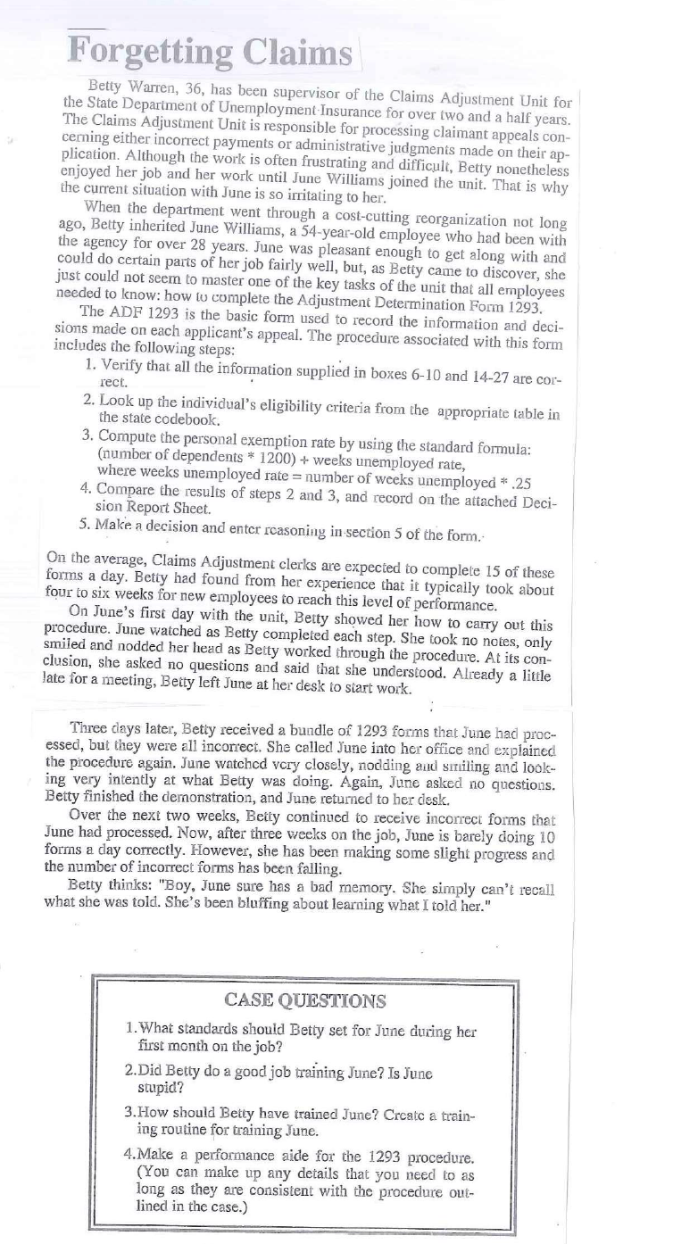 Solved Forgetting Claims Betty Warren, 36, has been | Chegg.com