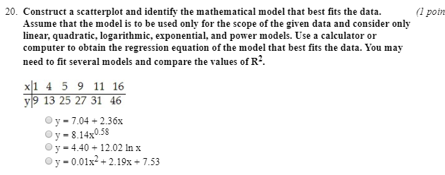 Solved 20. Construct a scatterplot and identify the | Chegg.com