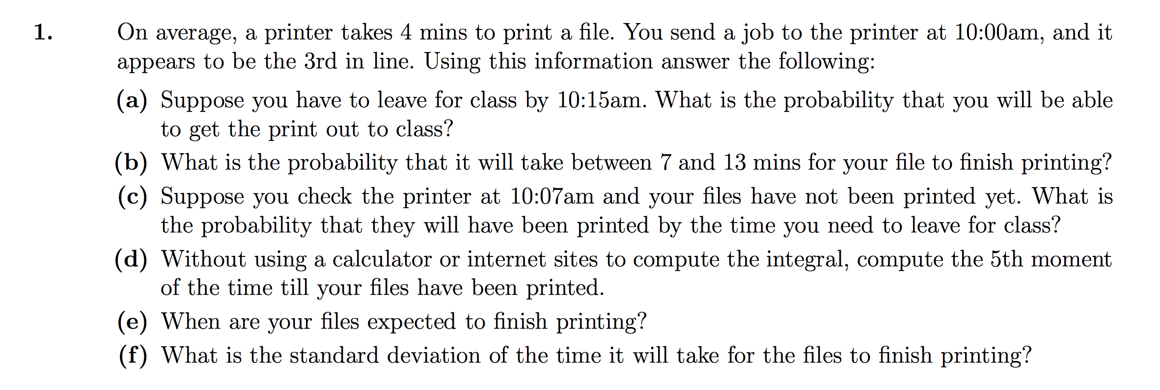 Solved 1. On average, a printer takes 4 mins to print a | Chegg.com