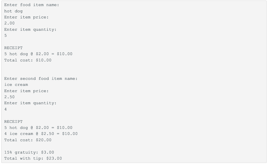 Solved Please Python! LAB*: Program: Food receipt Instructor | Chegg.com