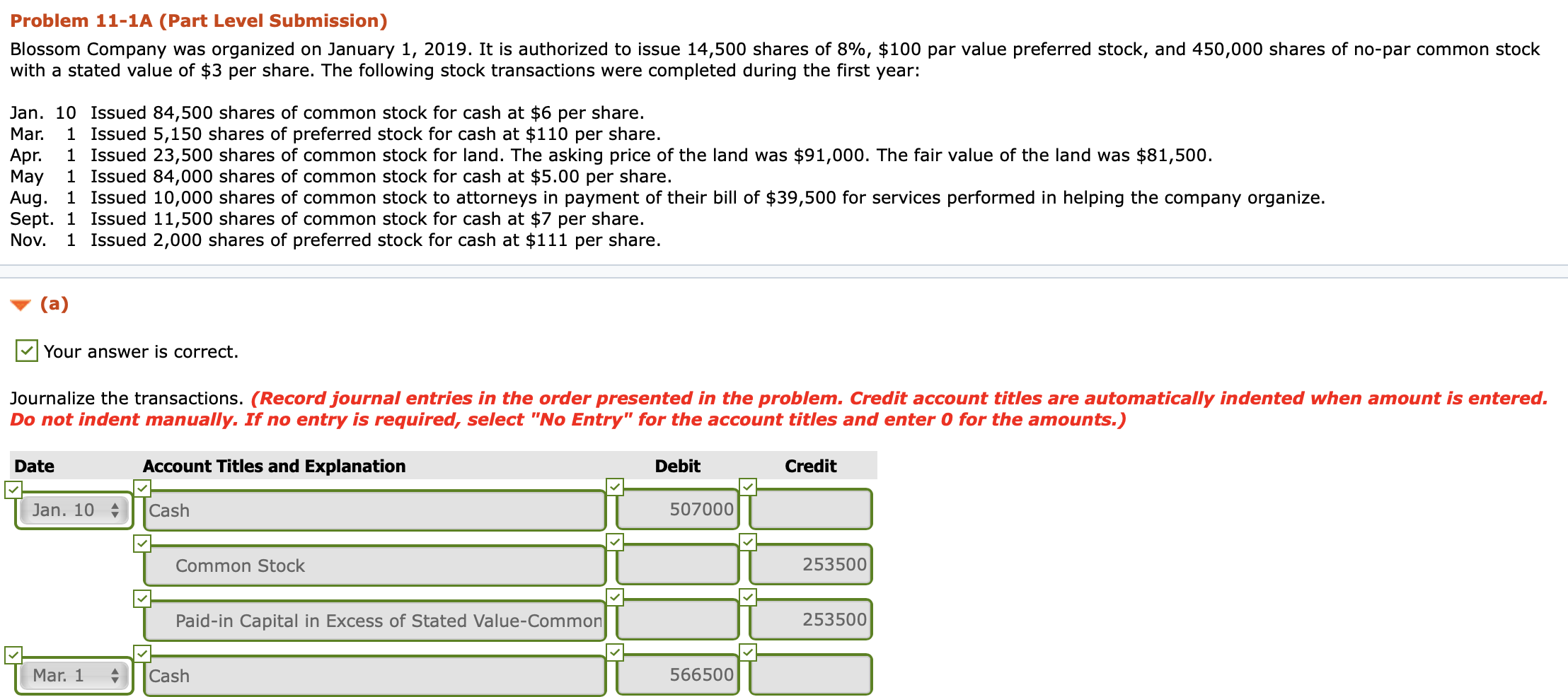 Solved Problem 11-1A (Part Level Submission) Blossom Company | Chegg.com