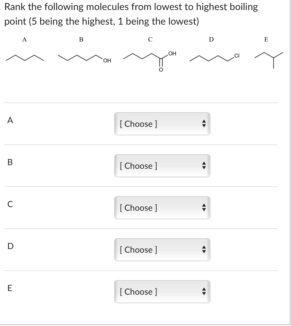 Solved Rank the following molecules from lowest to highest | Chegg.com