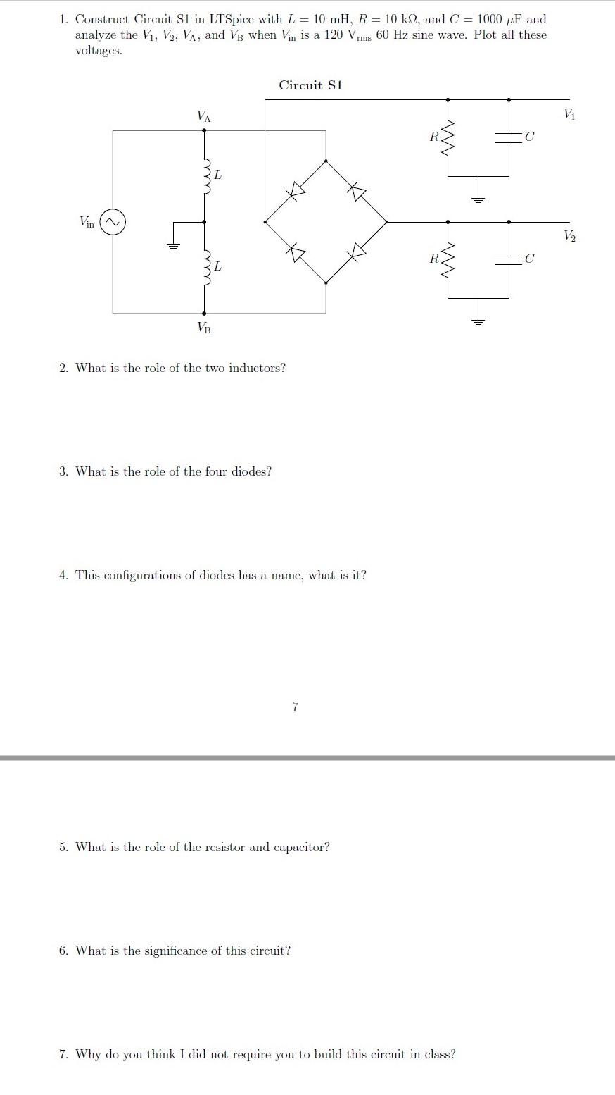 Solved 1. Construct Circuit S1 in LTSpice with L = 10 mH, R= | Chegg.com