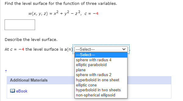 Solved Find the level surface for the function of three | Chegg.com