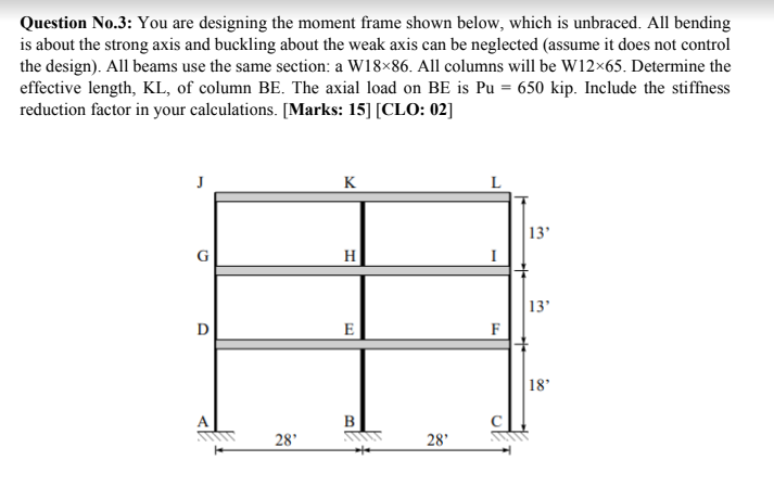 Solved Question No.3: You are designing the moment frame | Chegg.com