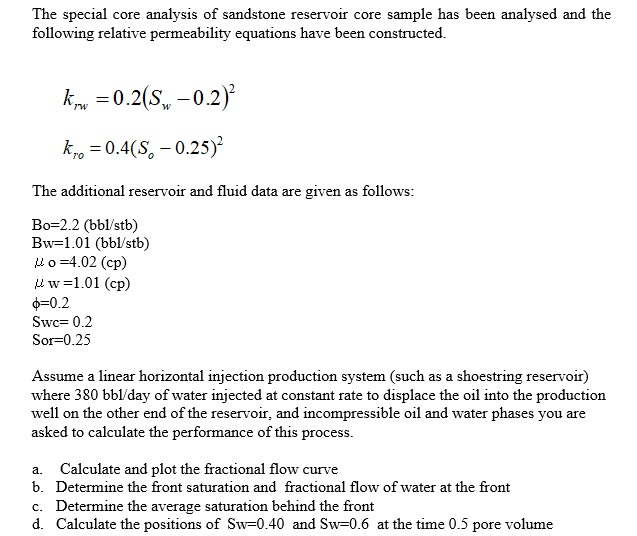 The special core analysis of sandstone reservoir core | Chegg.com