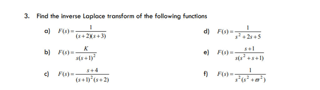 Solved 3. Find the inverse Laplace transform of the | Chegg.com