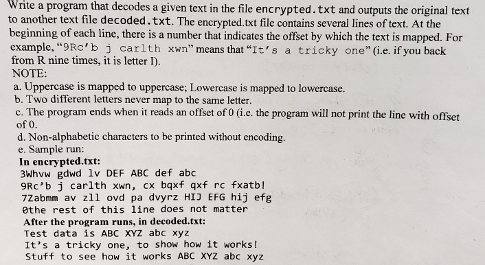 Solved Write A Program That Decodes A Given Text In The File 5164