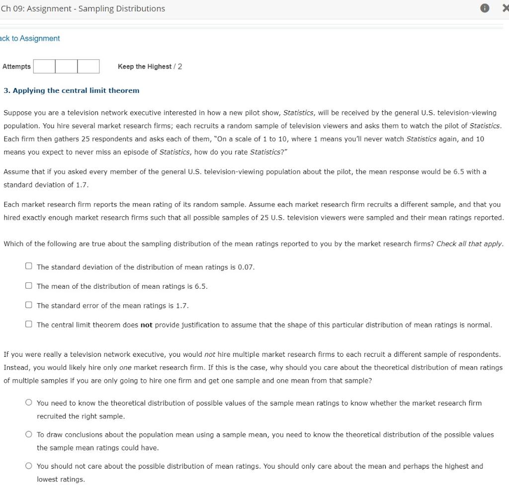 Solved Ch 09: Assignment - Sampling Distributions ack to | Chegg.com