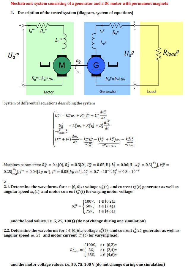 Solved Mechatronic system consisting of a generator and a DC | Chegg.com