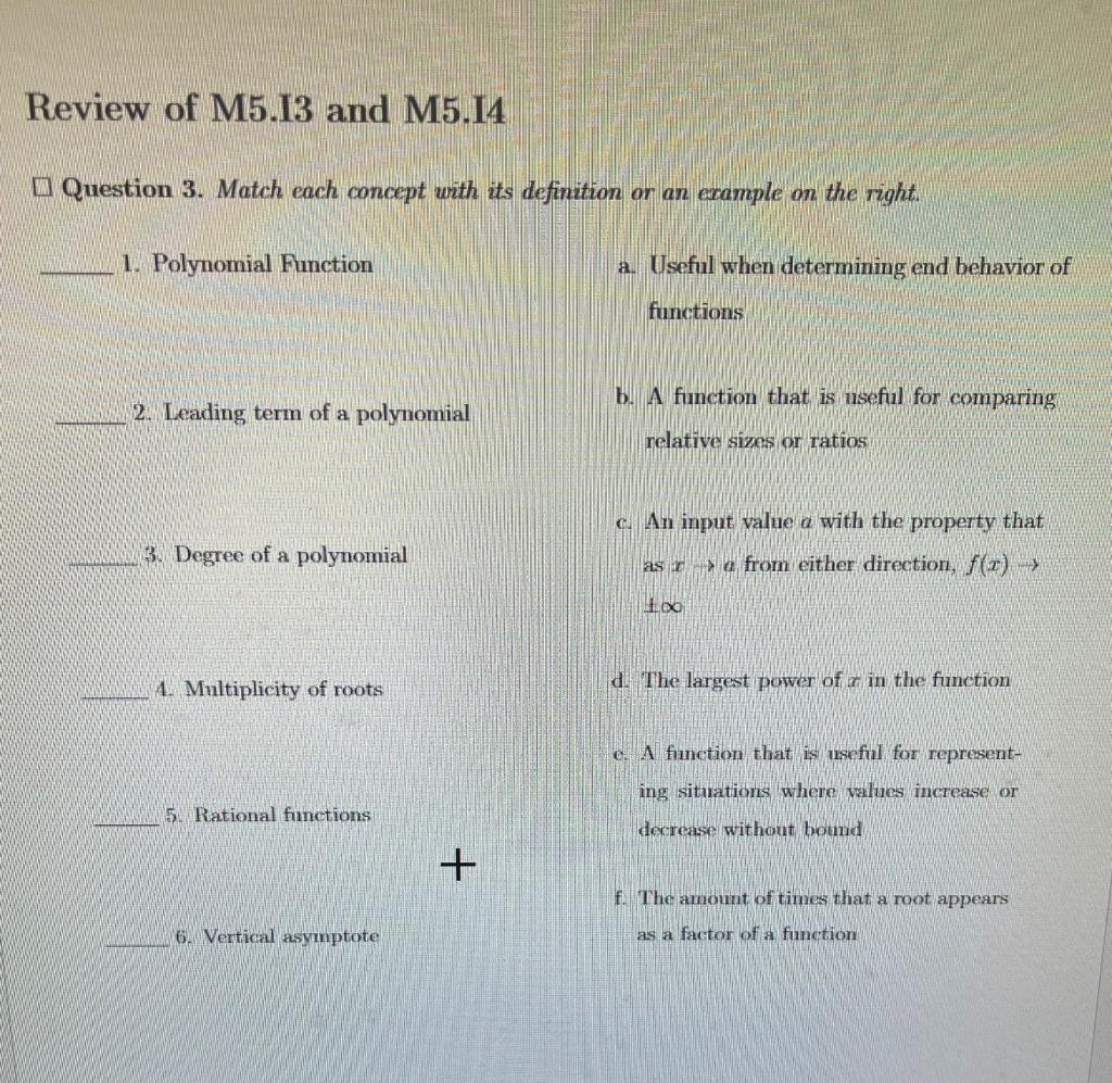 Solved Review of M5.13 and M5.14 Question 3. Match each | Chegg.com