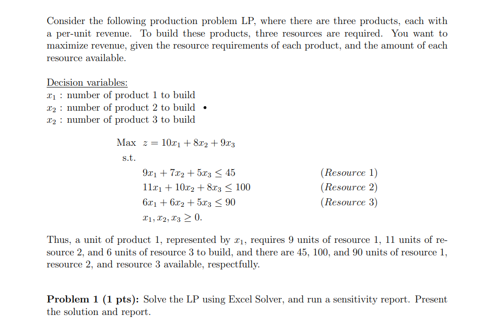 Solved Consider the following production problem LP, where | Chegg.com
