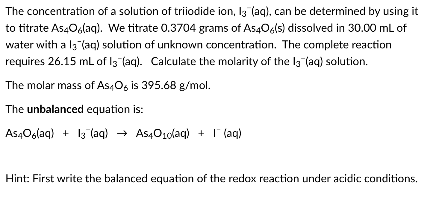 Solved The concentration of a solution of triiodide ion, | Chegg.com