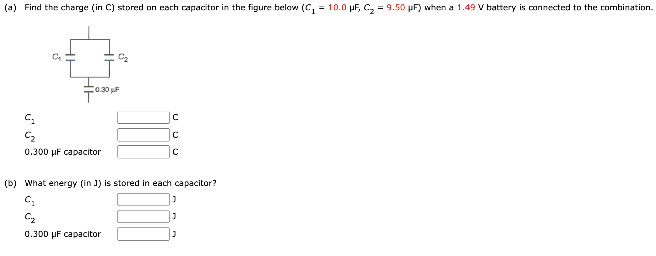 Solved (a) Find the charge (in C) stored on each capacitor | Chegg.com