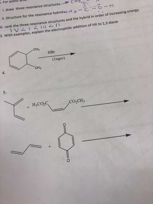 Solved . For acetic aciu, i. draw three resonance structures | Chegg.com