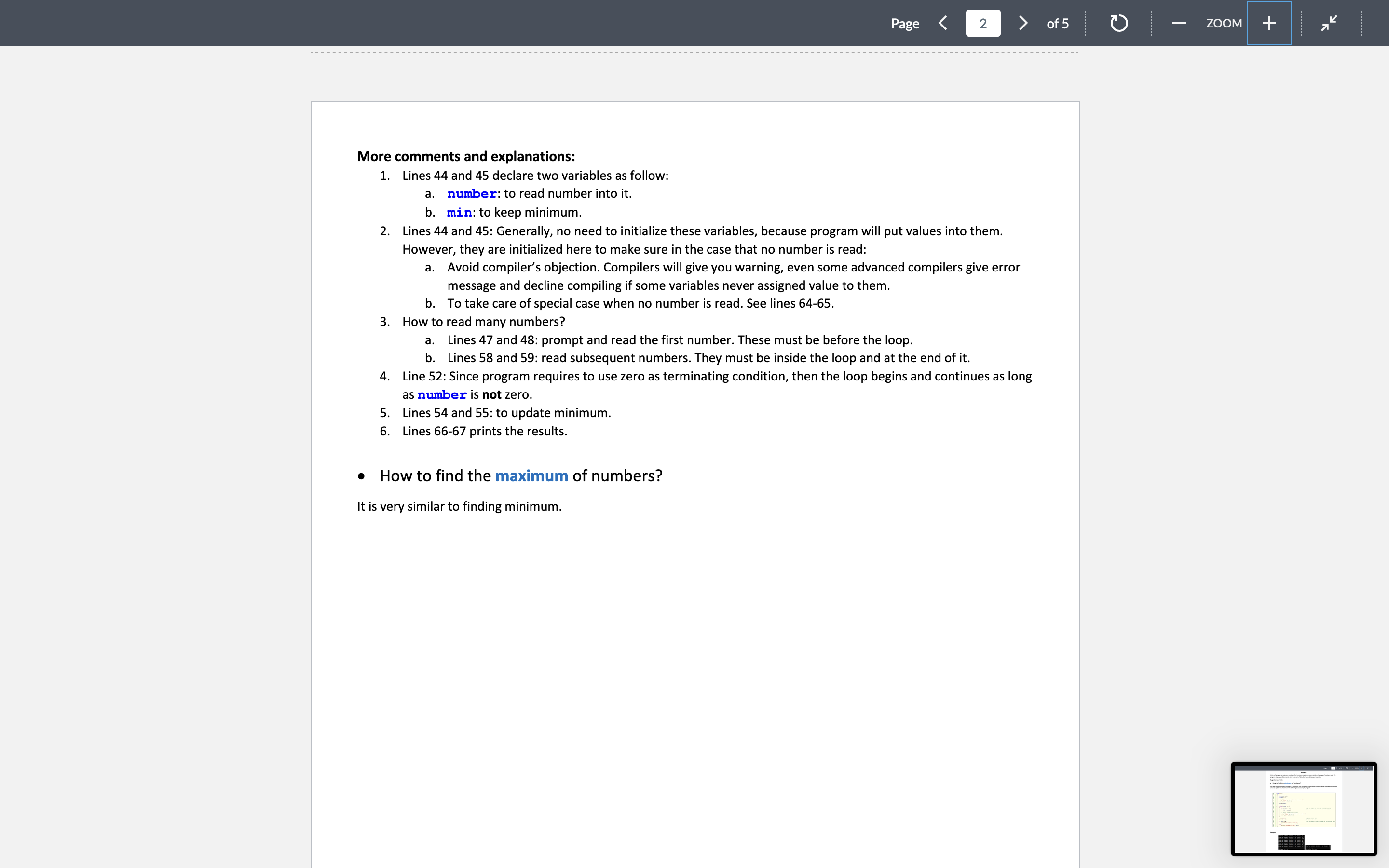 Solved Write a C program to read some numbers, find minimum, | Chegg.com