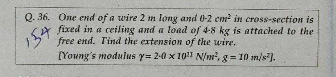 Solved Q. 36. One end of a wire 2 m long and 0-2 cm2 in | Chegg.com