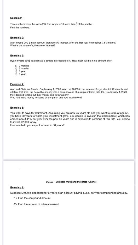 Solved Exercise 1: Two numbers have the ration 2:3. The | Chegg.com
