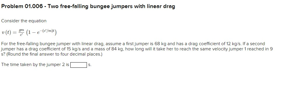 Solved Problem 01.006 - Two free-falling bungee jumpers with | Chegg.com