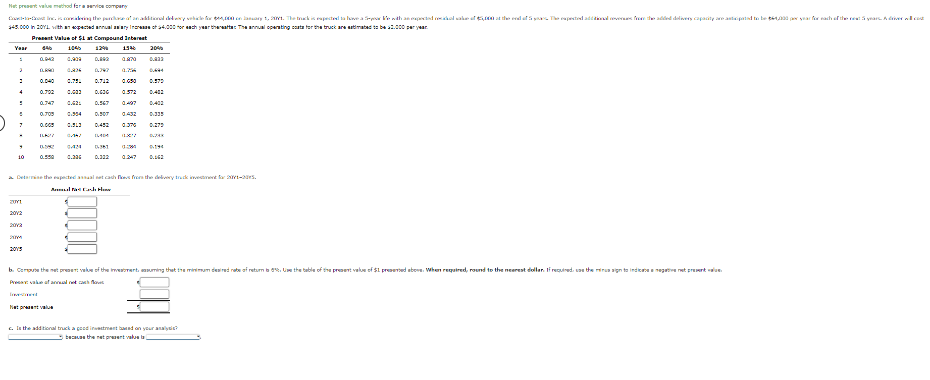 Solved Net present value method for a service companya. | Chegg.com