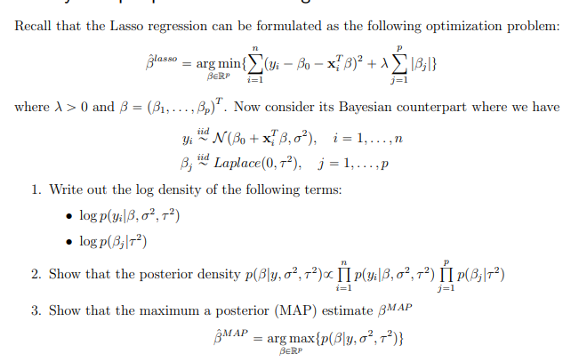 Recall that the Lasso regression can be formulated as | Chegg.com