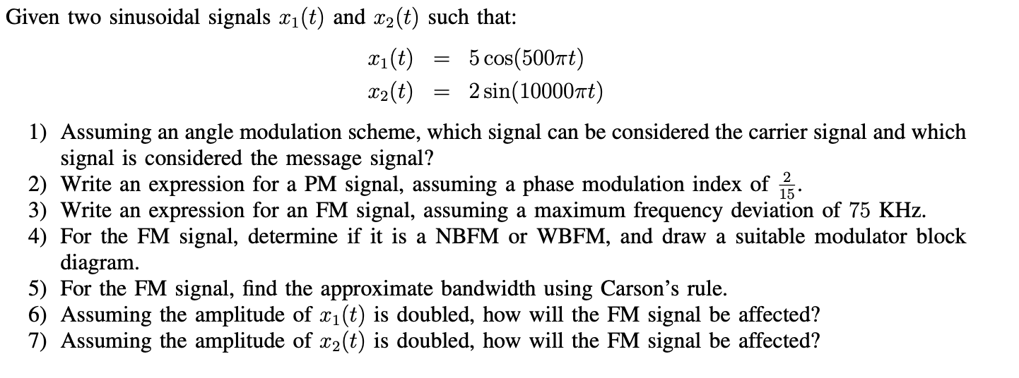 Solved Given two sinusoidal signals x1(t) and x2(t) such | Chegg.com