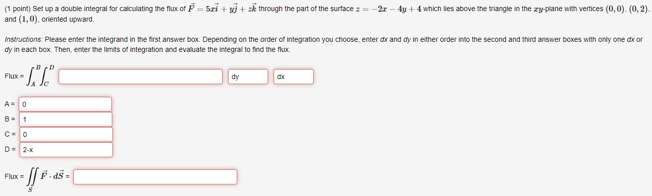 Solved (1 point) Set up a double integral for calculating | Chegg.com