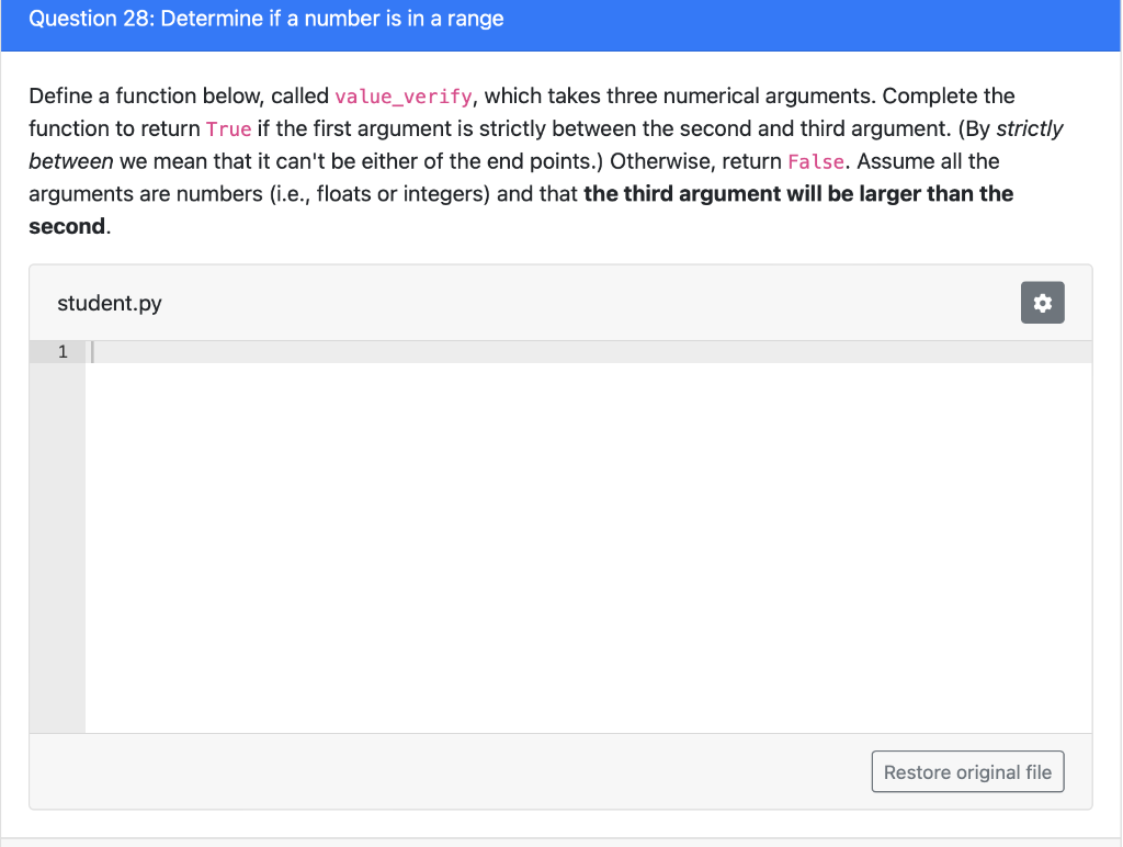 Solved Define a function below, called value_verify, which | Chegg.com
