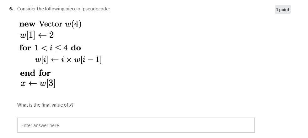 Solved new Vector w(4)w[1]←2 for 1 | Chegg.com