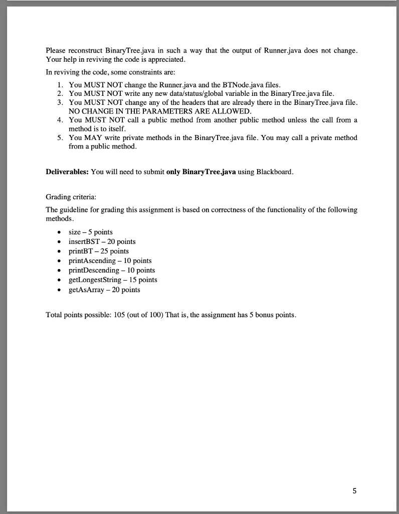 Solved JAVA Binary Tree Lab (PLEASE READ INSTRUCTIONS | Chegg.com