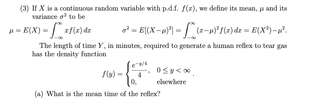 Solved (3) If X is a continuous random variable with p.d.f. | Chegg.com