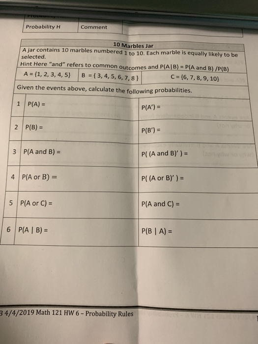 Solved Probability H Comment 10 Marbles Jar A jar contains | Chegg.com