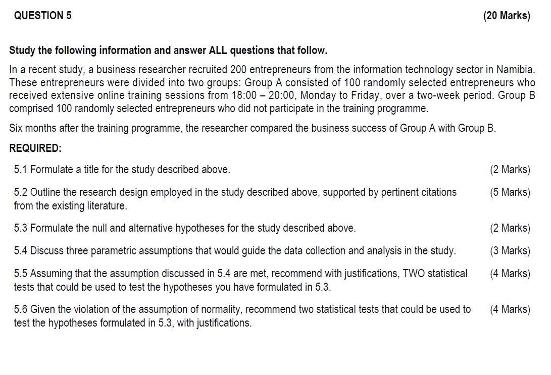 Solved QUESTION 5(20 ﻿Marks)Study the following information | Chegg.com