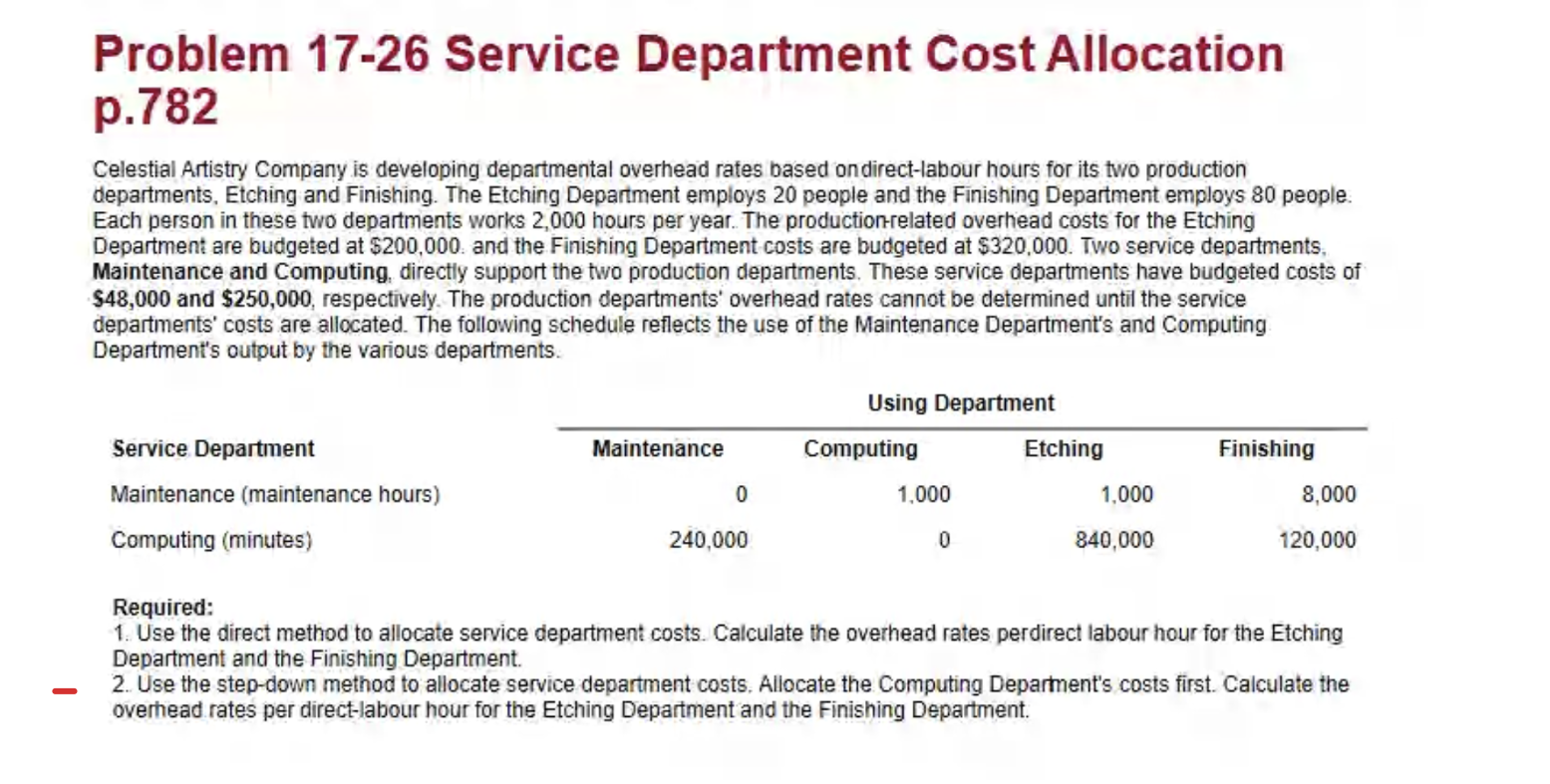 Problem 17-26 Service Department Cost Allocation | Chegg.com