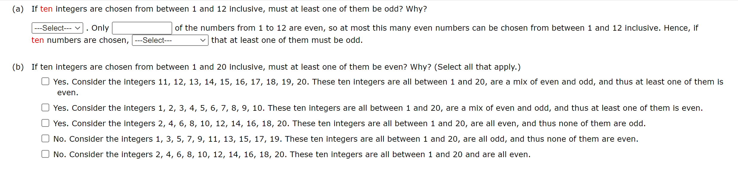 Solved (a) If ten integers are chosen from between 1 and 12 | Chegg.com