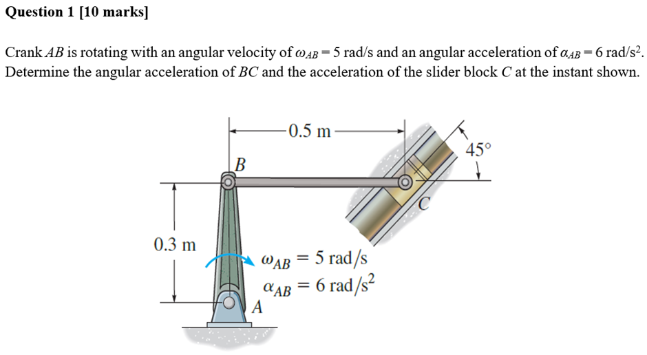 Solved Question 1 [10 ﻿marks]Crank AB is ﻿rotating with an | Chegg.com