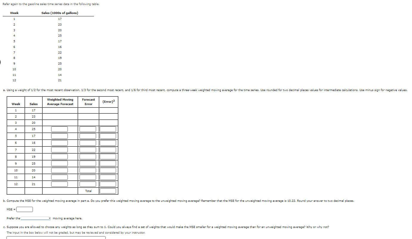 Solved Refer again to the gasoline sales time series data in | Chegg.com