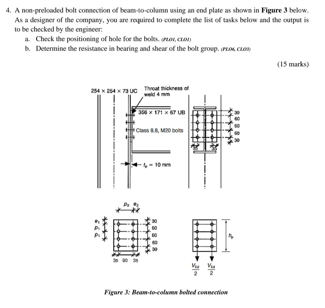 Solved 4. A non-preloaded bolt connection of beam-to-column | Chegg.com
