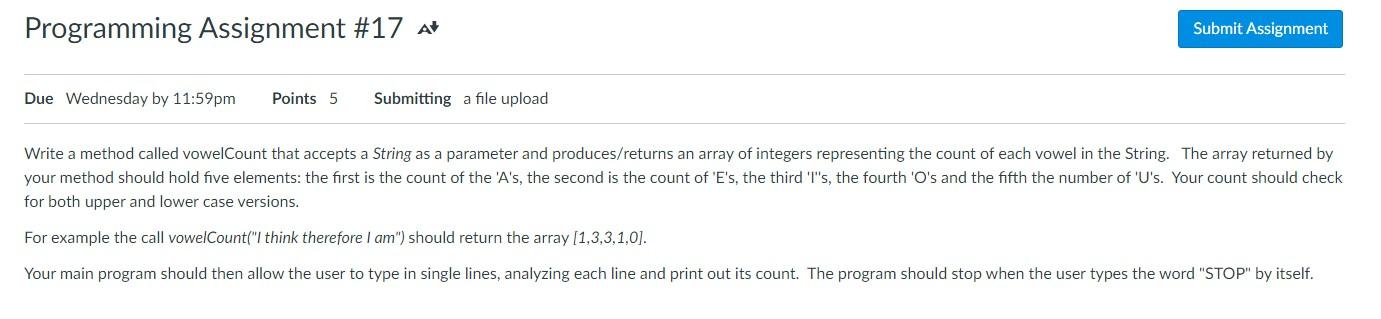 Solved Programming Assignment #17 A Submit Assignment Due | Chegg.com
