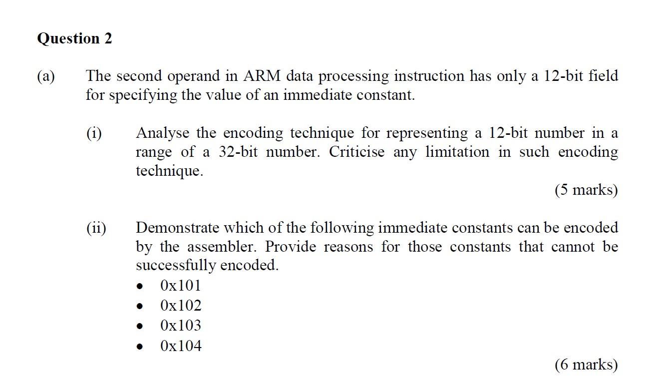 Solved The second operand in ARM data processing instruction | Chegg.com