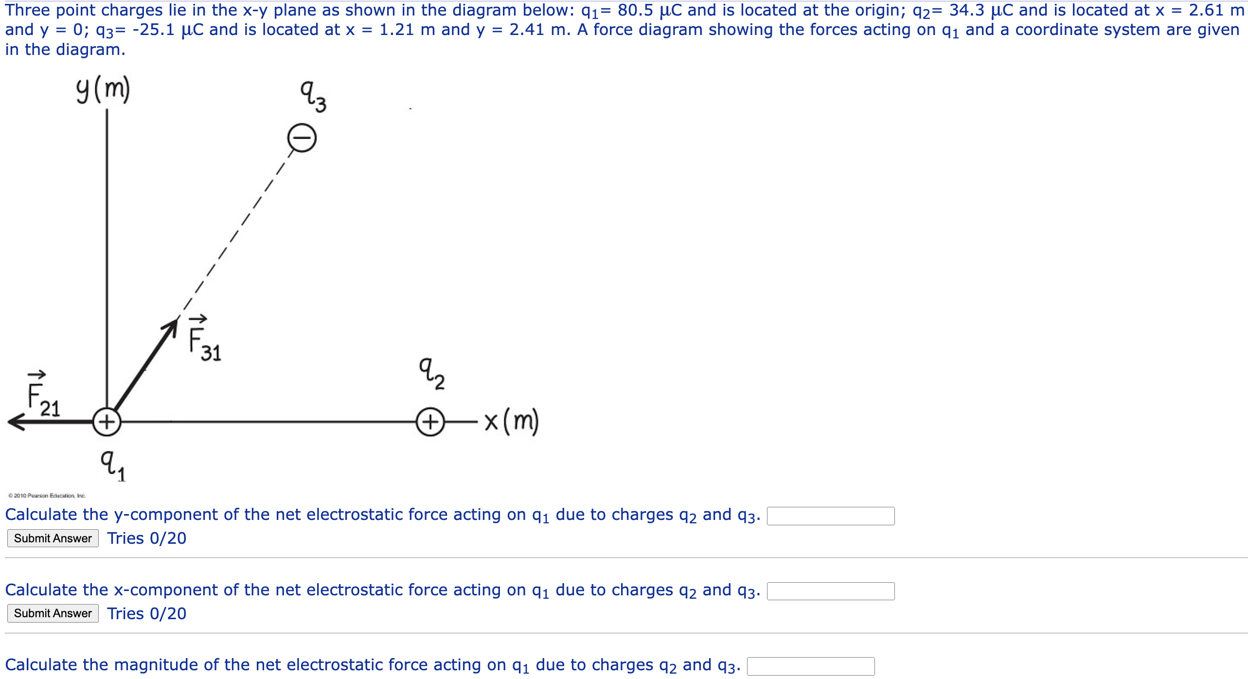 Solved Three point charges lie in the x−y plane as shown in | Chegg.com