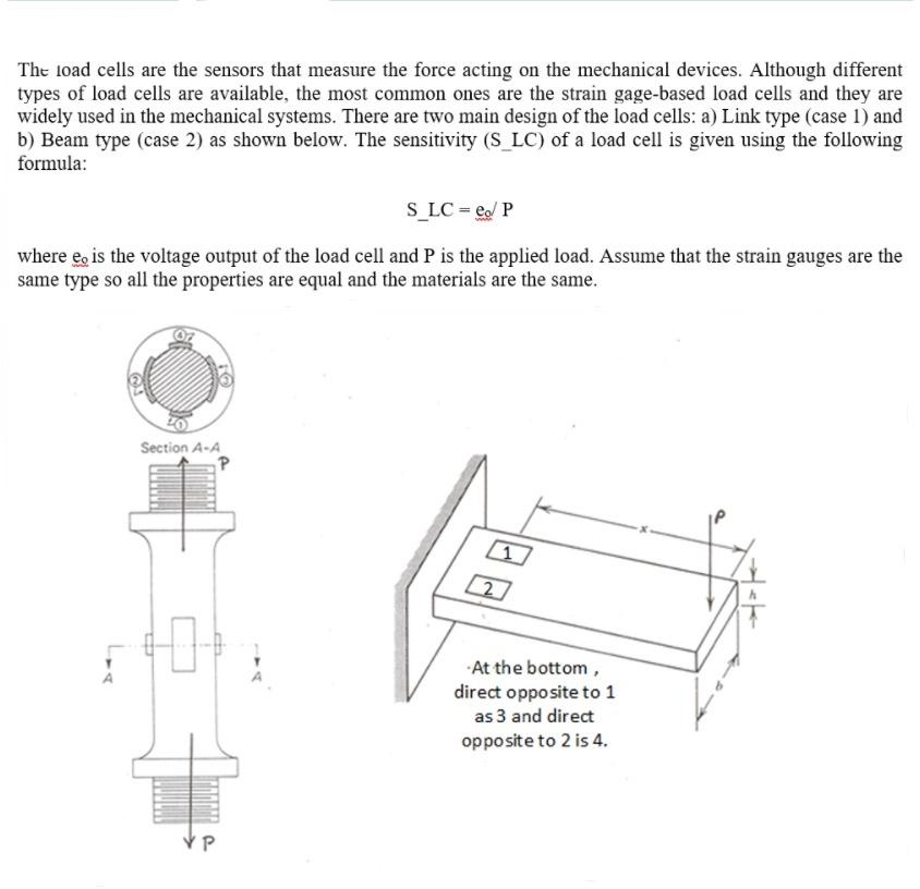Solved The load cells are the sensors that measure the force | Chegg.com